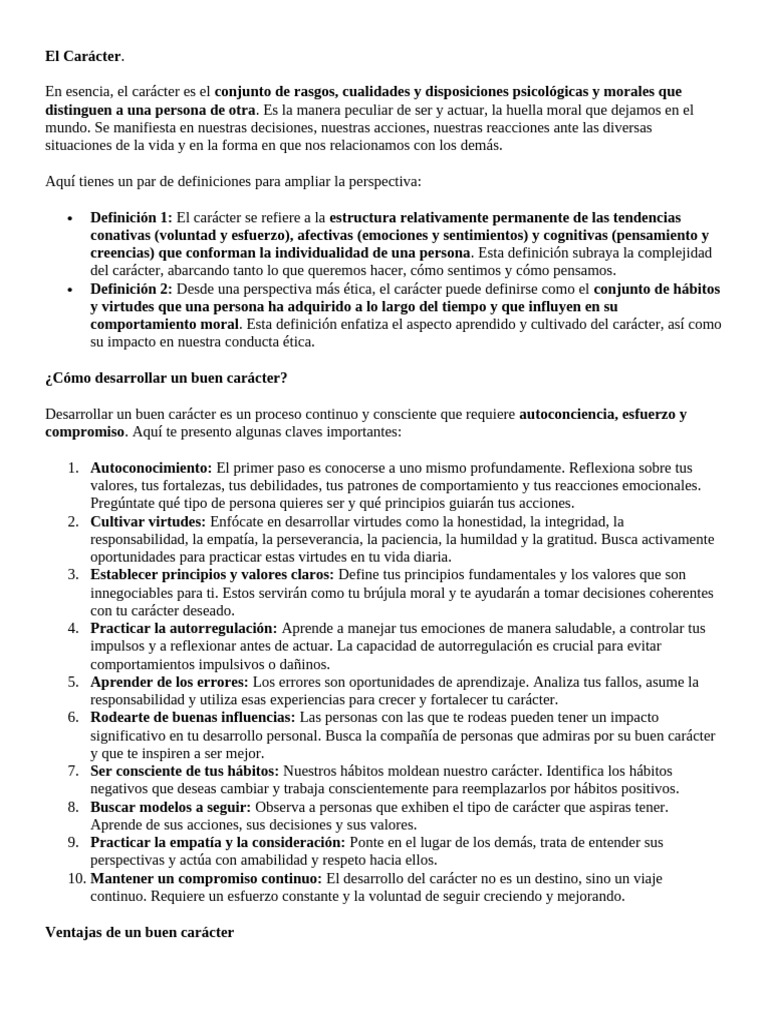 Cómo Desarrollar un Buen Carácter | PDF | Virtud | Autoestima