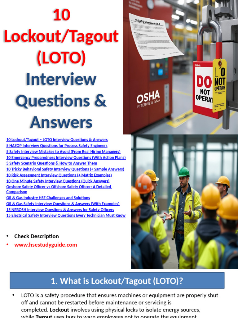10 LockoutTagout LOTO Interview Questions Answers | PDF | Safety ...