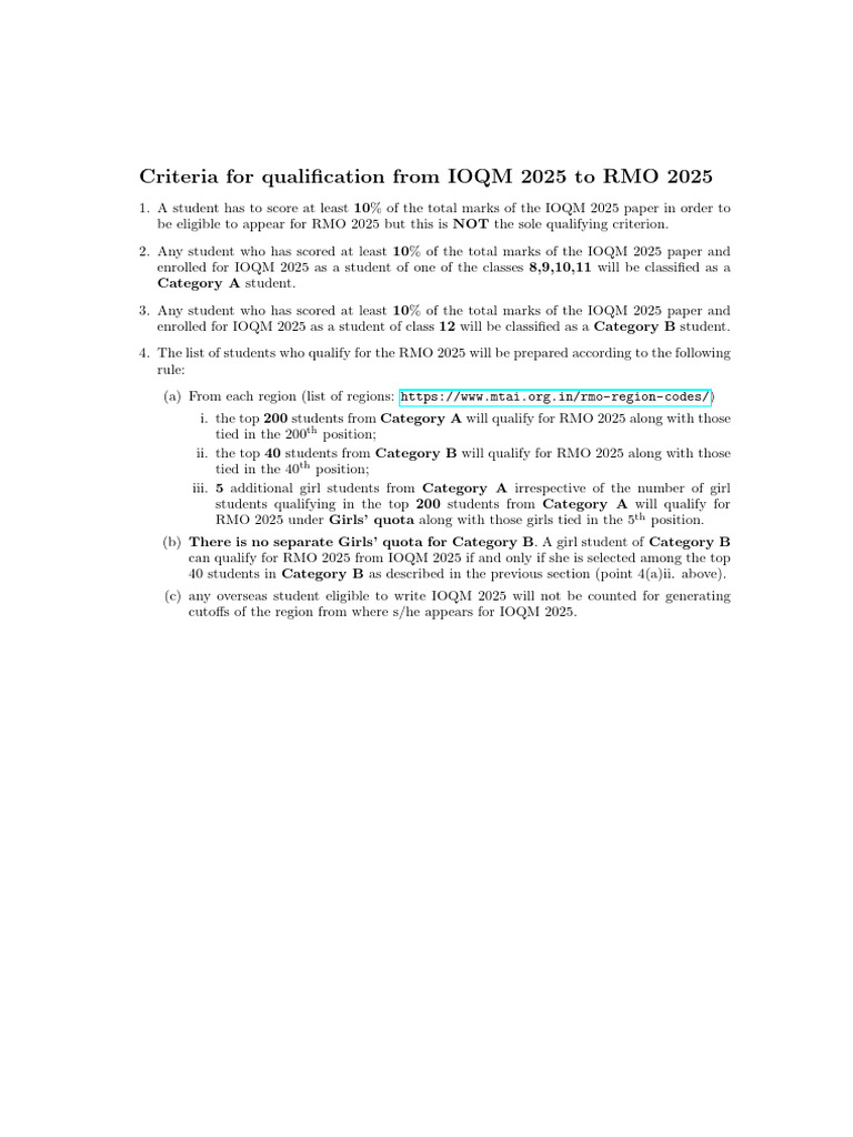 Criteria For Ioqm To Rmo | PDF