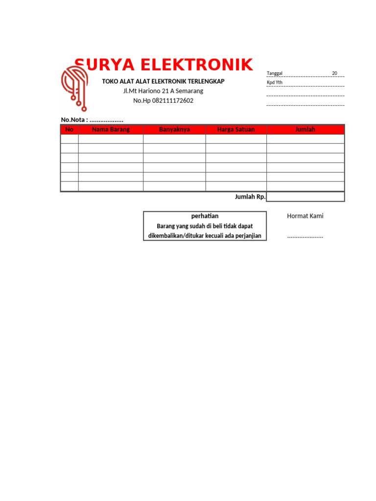 Nota Pembelian Toko Elektronik Semarang | PDF