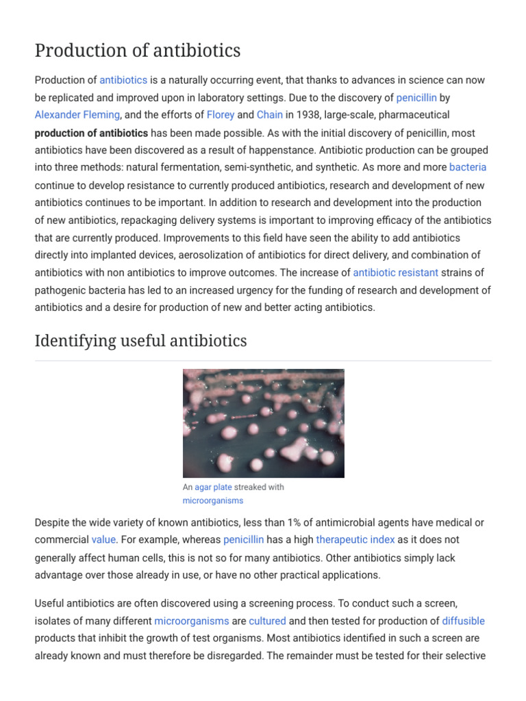 Production of Antibiotics | PDF | Microbiology | Antibiotics