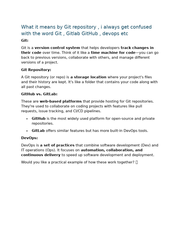 What It Means by Git Repository , DevOps , GitHub and GitLab | PDF | Computing | Software ...