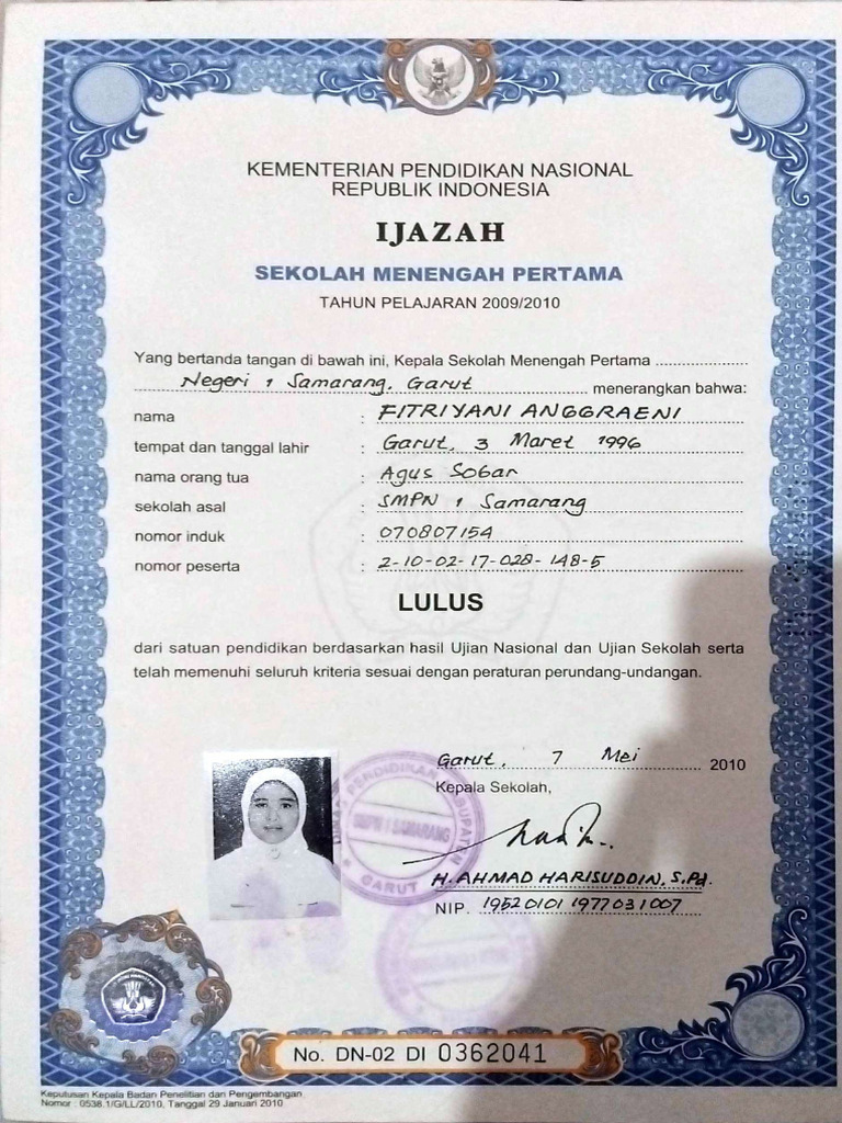 Ijazah SMP Fitri | PDF