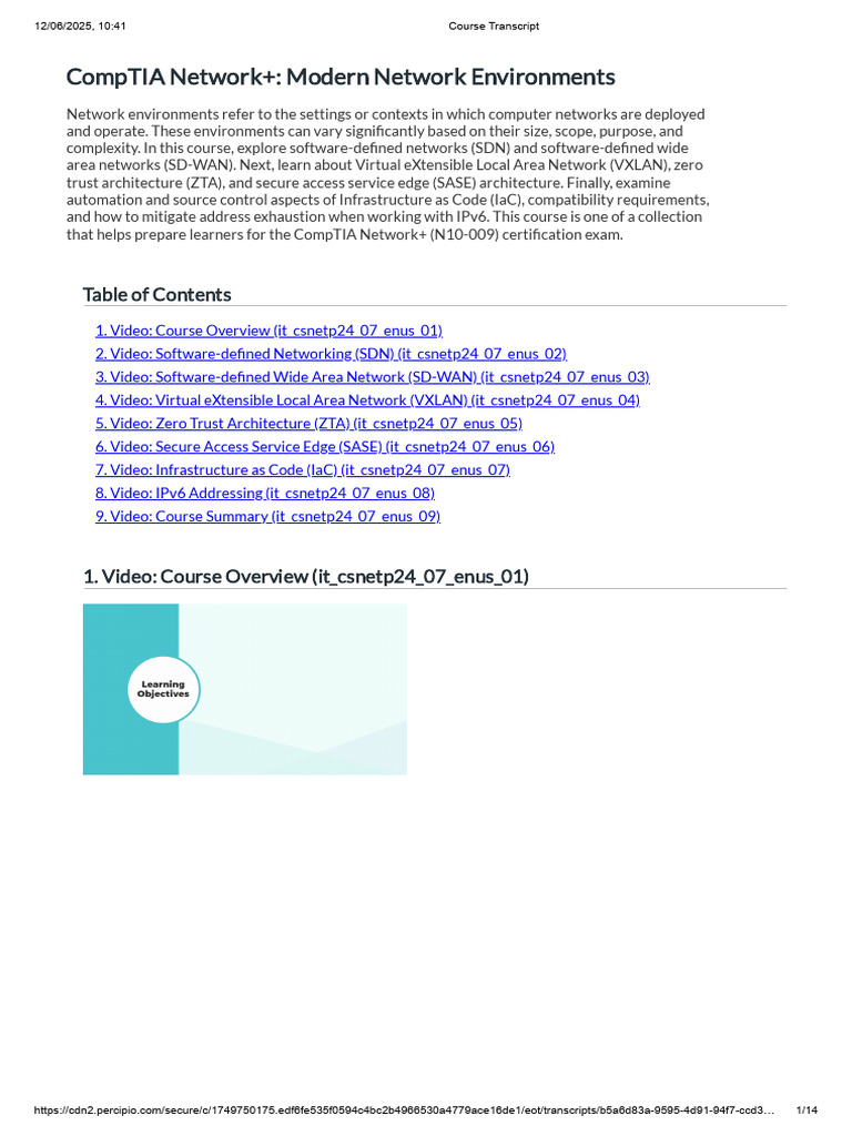 Course Transcript Modern Network Enviromental | PDF | Computer Network ...