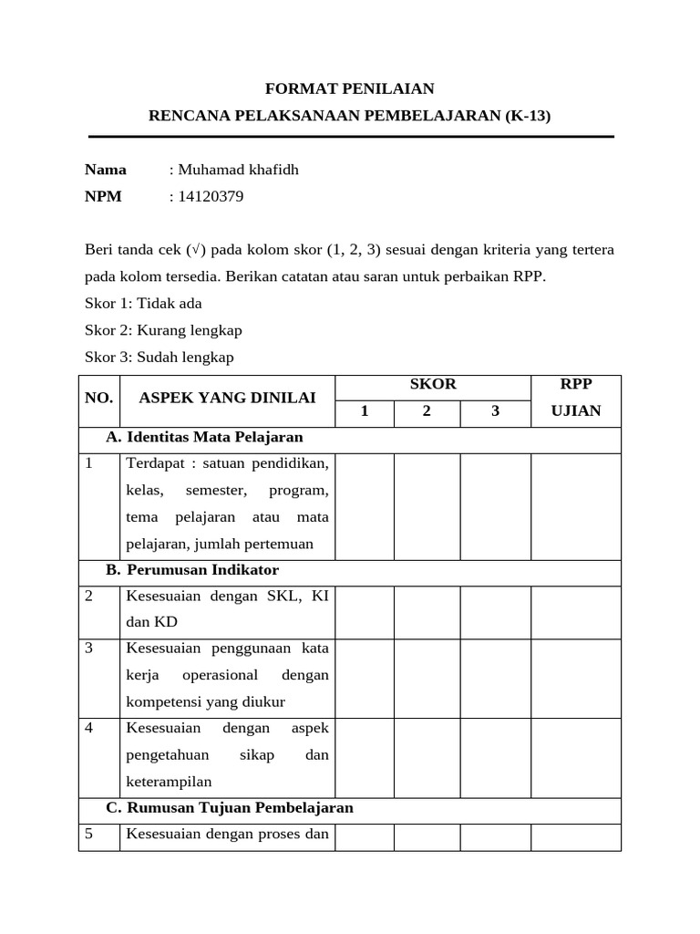Format Penilaian K13 | PDF