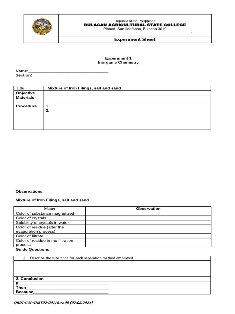 Inorg Experiment 1 | PDF