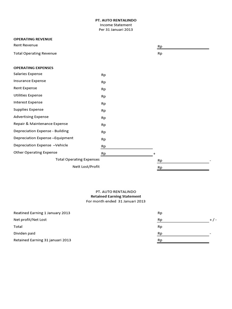 Income Statement for PT. AUTO RENTALINDO | PDF