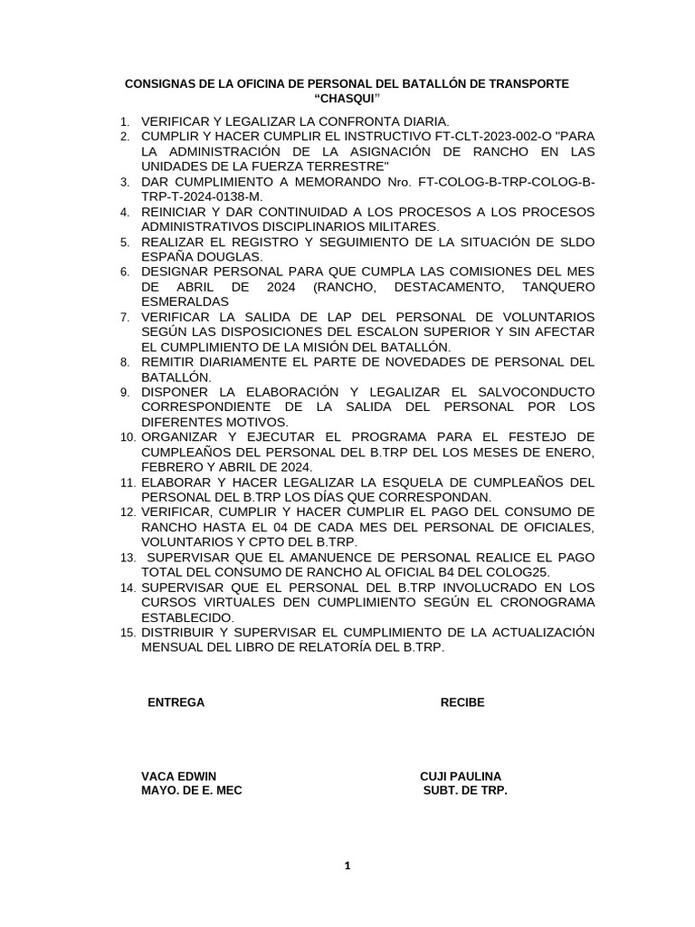 Consignas Personal Mar24 | PDF