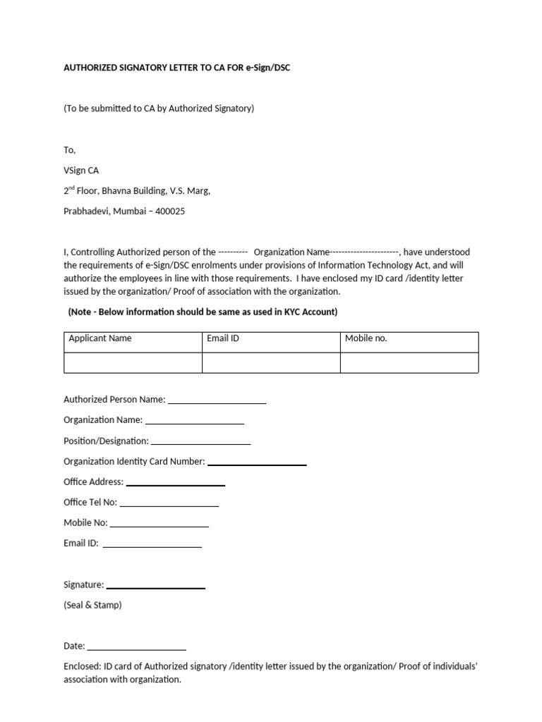 Authorized Signatory Letter | PDF