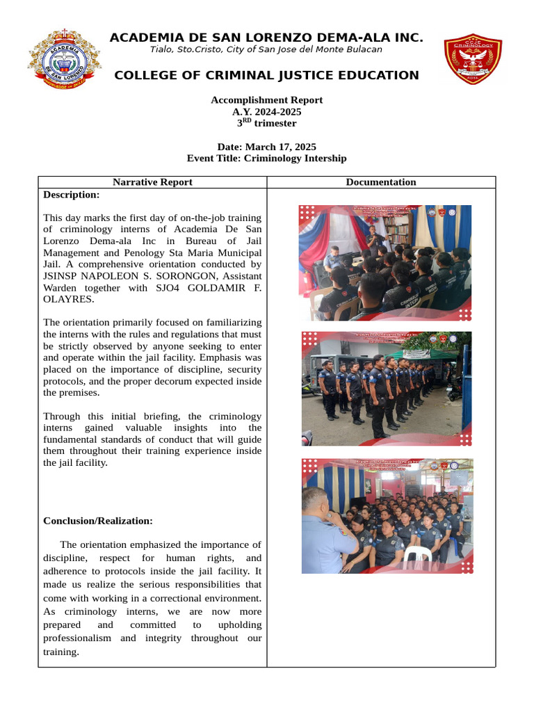 Accomplishment Report Ojt Calinao&Tapalla | PDF | Prison ...