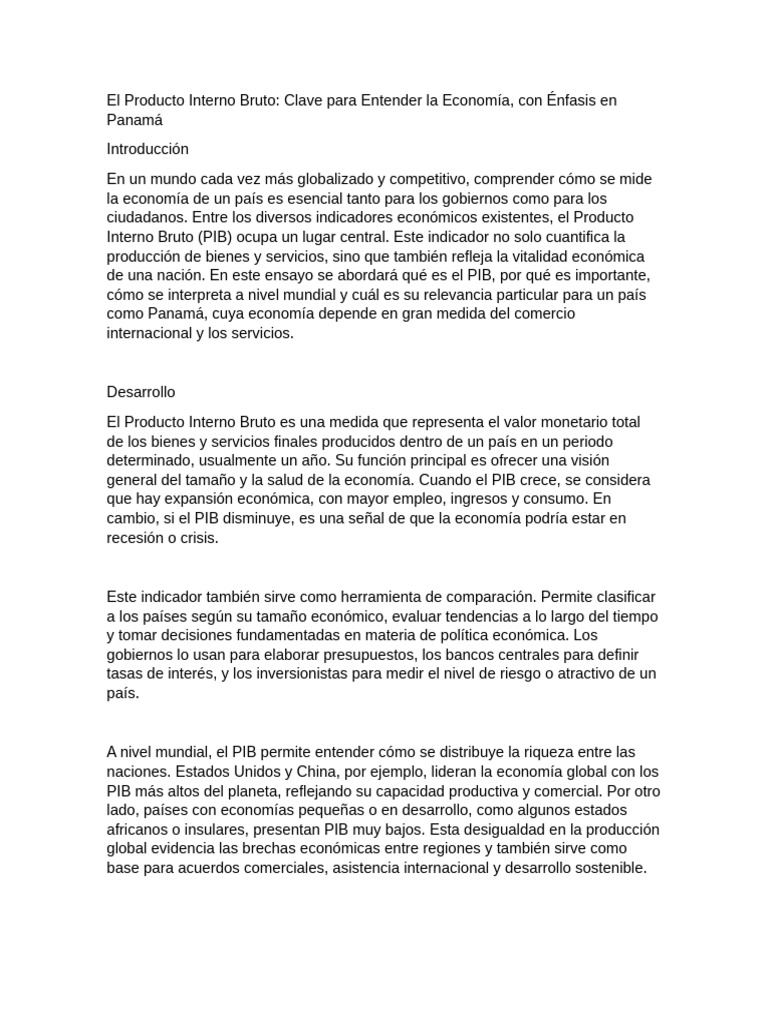 Pib Y Su Impacto En La Economía De Panamá Pdf Producto Interno