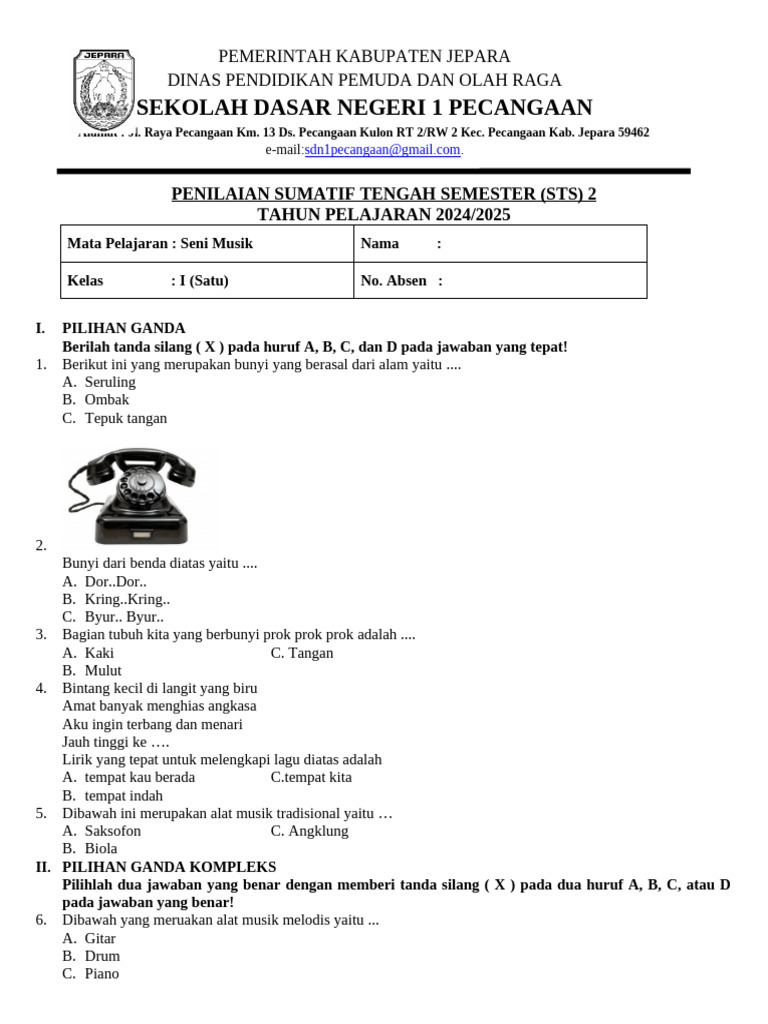 Sts 2 Seni Musik Kelas 1 Putri Ayuningtyas | PDF