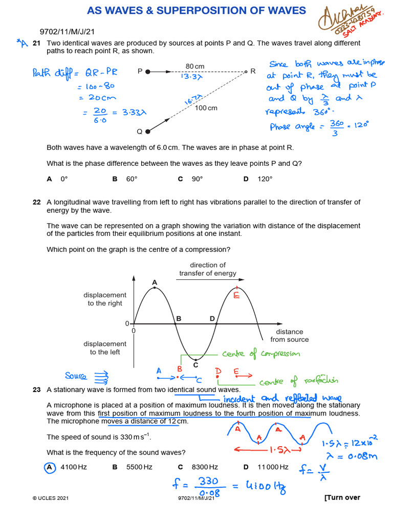 As Waves & Superposition Questions | PDF | Wavelength | Waves