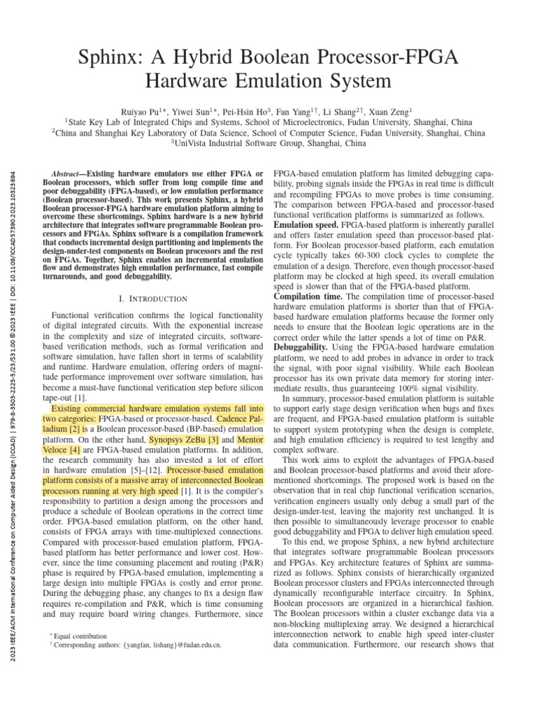 ICCAD23-Sphinx A Hybrid Boolean Processor-FPGA Hardware Emulation System | PDF | Field ...