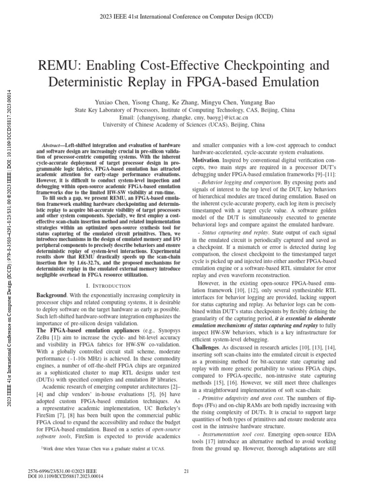REMU Enabling Cost-Effective Checkpointing and Deterministic Replay in FPGA-based Emulation ...