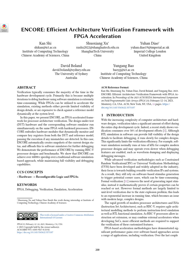 ENCORE Efficient Architecture Verification Framework With FPGA Acceleration | PDF | Field ...