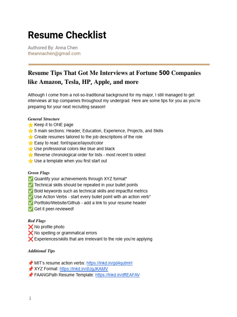 Resume Checklist | PDF