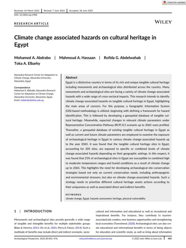 Climate Change Associated Hazards On Cultural Heritage in Egypt | PDF ...