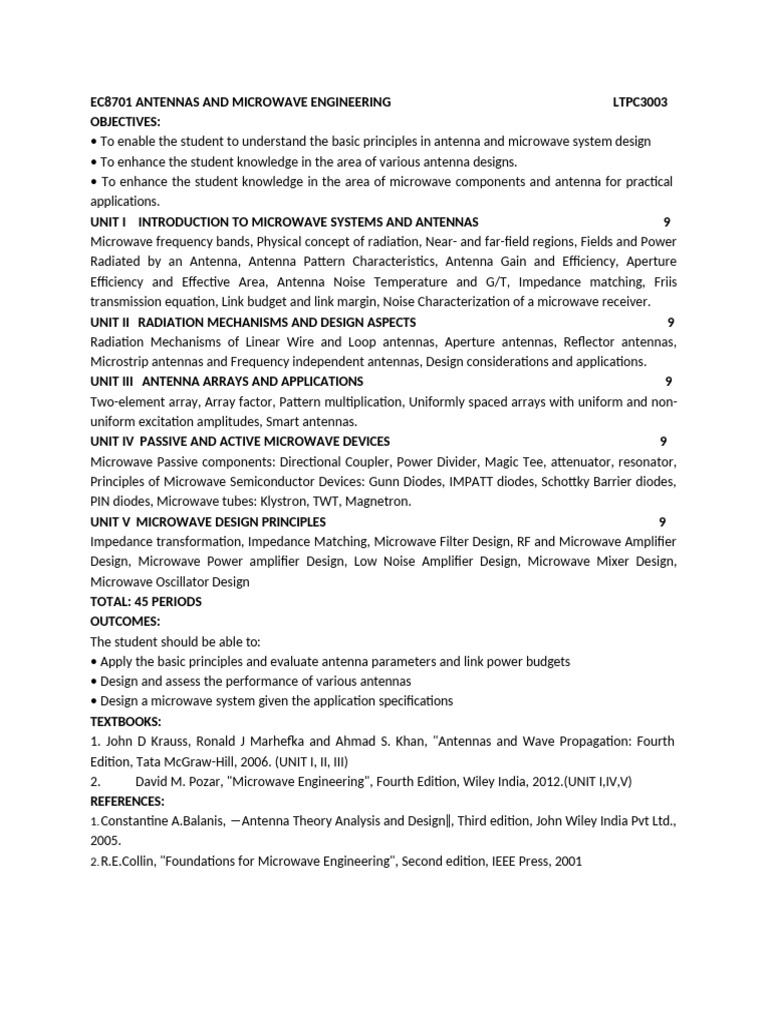 Ec8701 Antennas and Microwaveengineering 548086392 Antenna Notes 1 ...