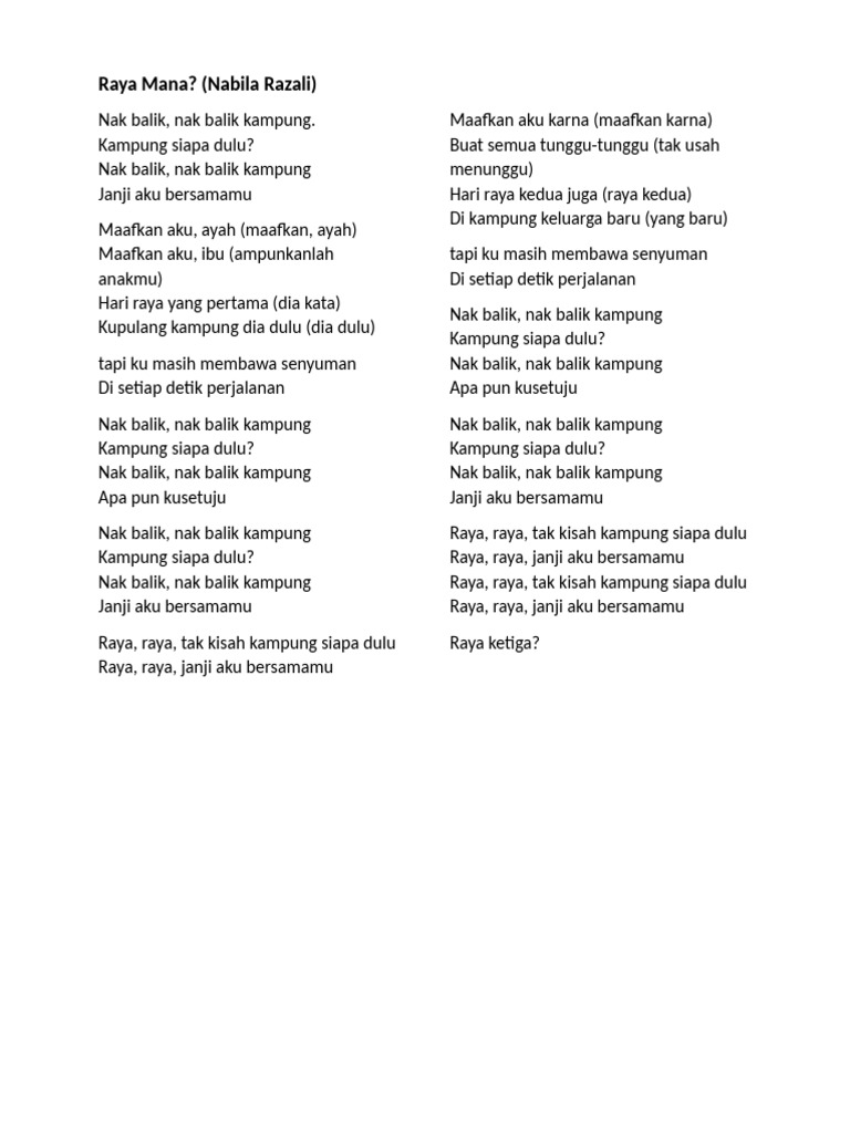 Lirik Lagu Raya Mana | PDF