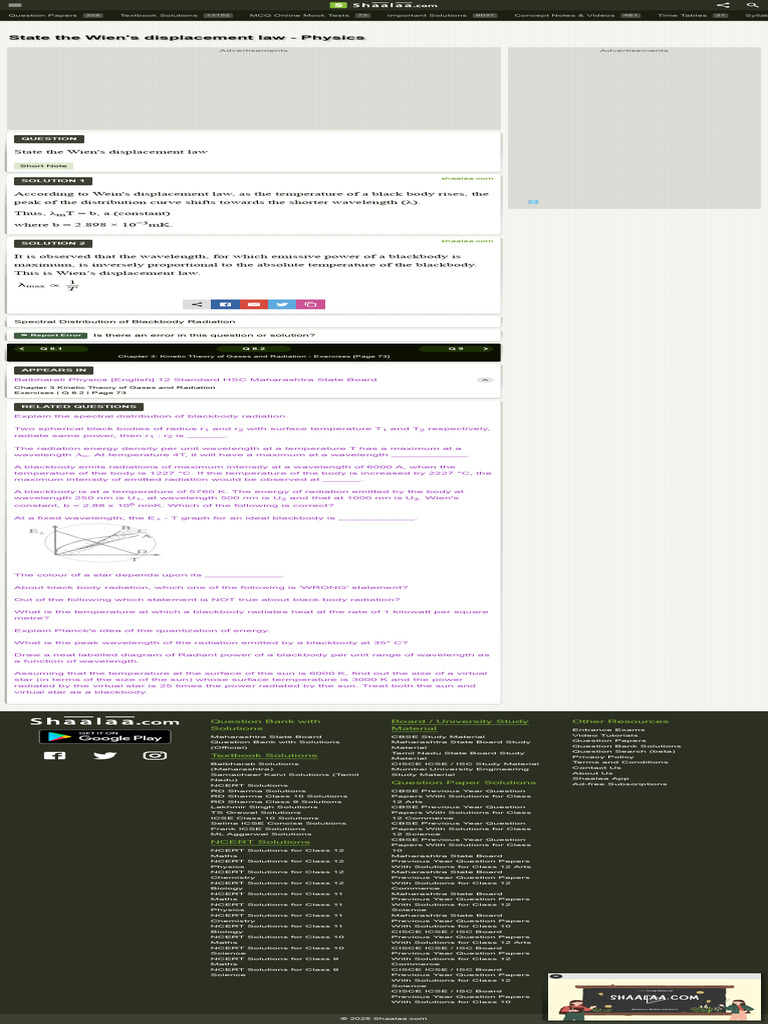 Wien's Displacement Law Explained | PDF | Electromagnetic Radiation ...