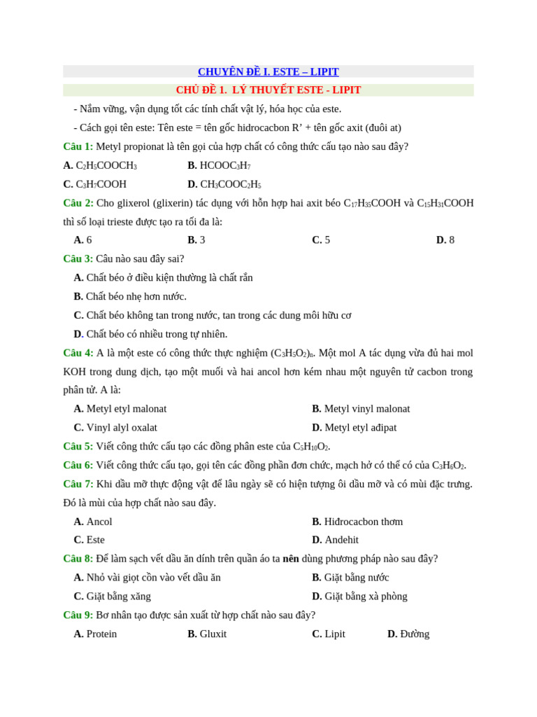 Chuyên Đề i Este - Lipit | PDF