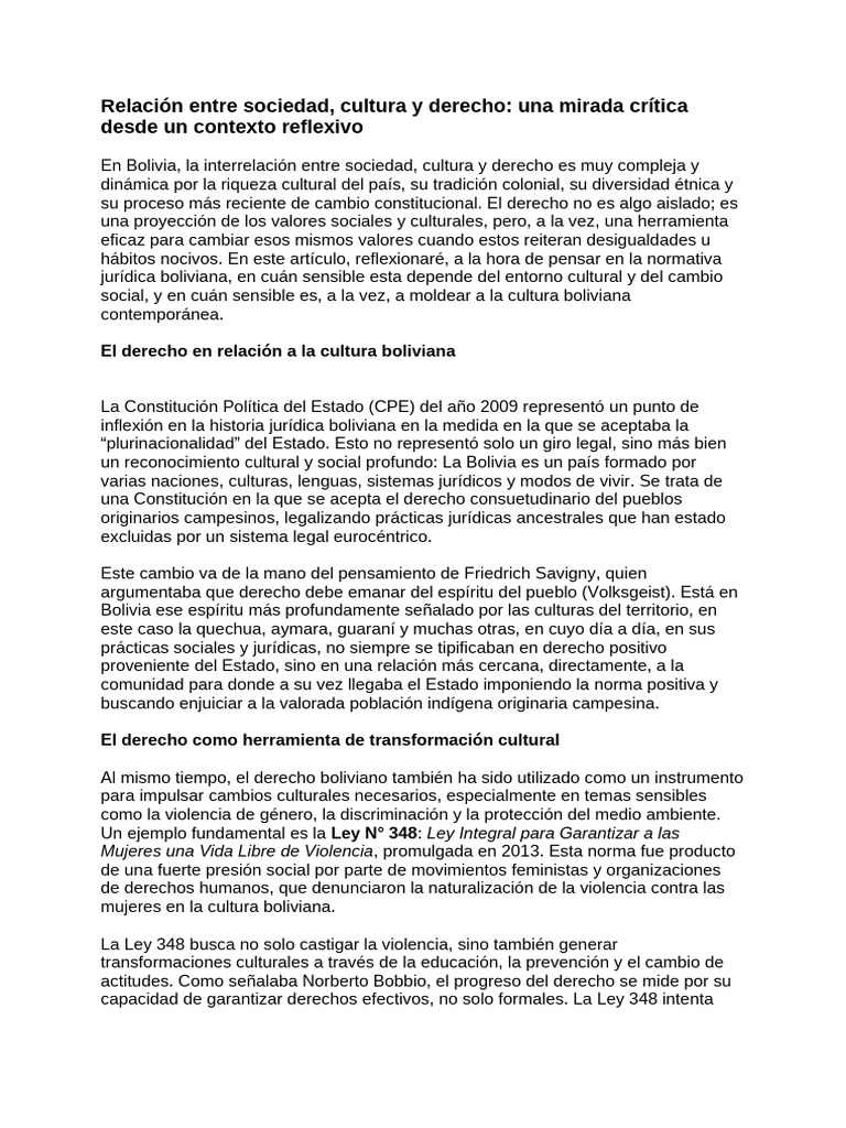 Relación Entre Sociedad Cultura y Derecho Una Mirada Crítica Desde Un Contexto Reflexivo Abner ...