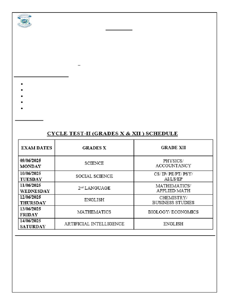 852 - Cycle Test 2 Circular 2025 | PDF
