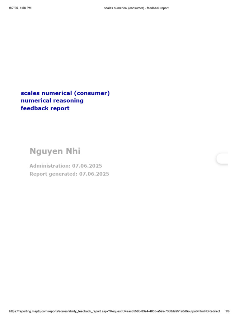 Scales NUMERICAL REASONING - Feedback Report | PDF | Accuracy And ...
