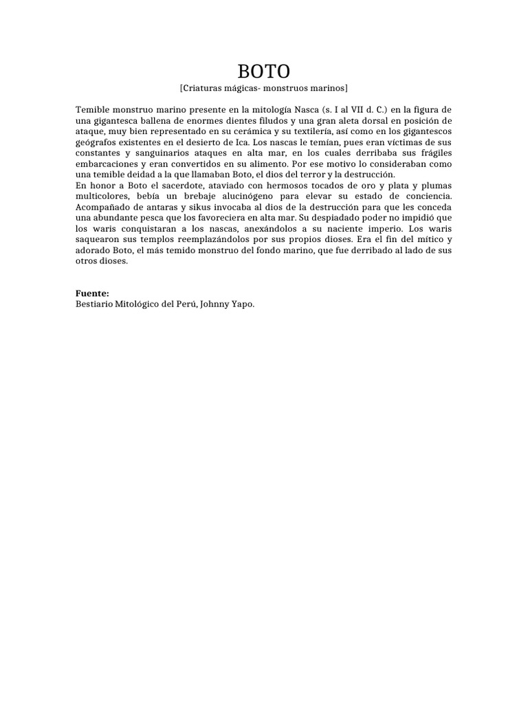 Boto: Dios del Terror en Nazca | PDF