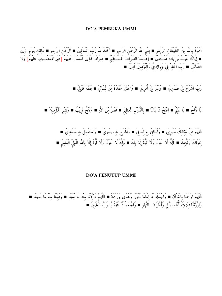 Do'a Pembuka Dan Penutup Metode Ummi | PDF
