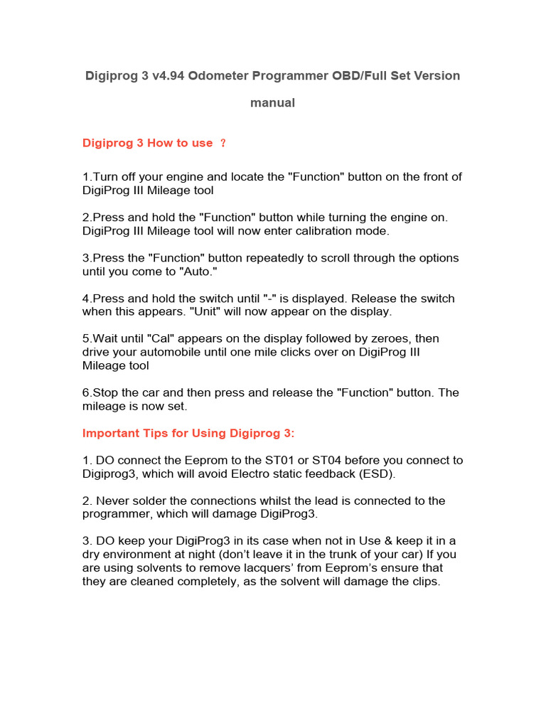 Digiprog 3 v4.94 Odometer Programmer OBDFull Set VersionManual | PDF | Vehicles