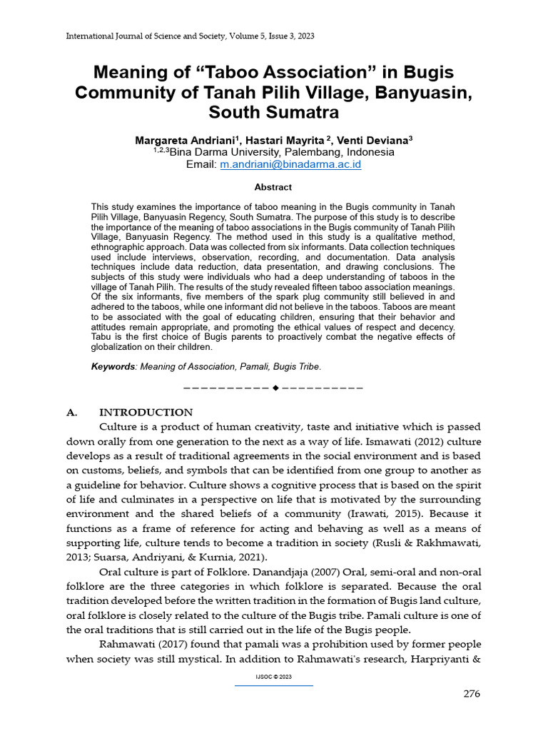 Meaning of Taboo Association in Bugis Community of | PDF | Semantics