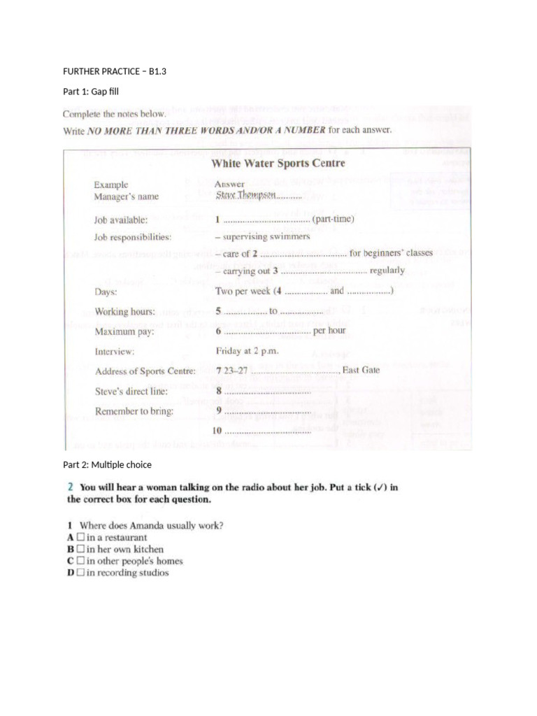 b1.3 Further Practice-Lis | PDF