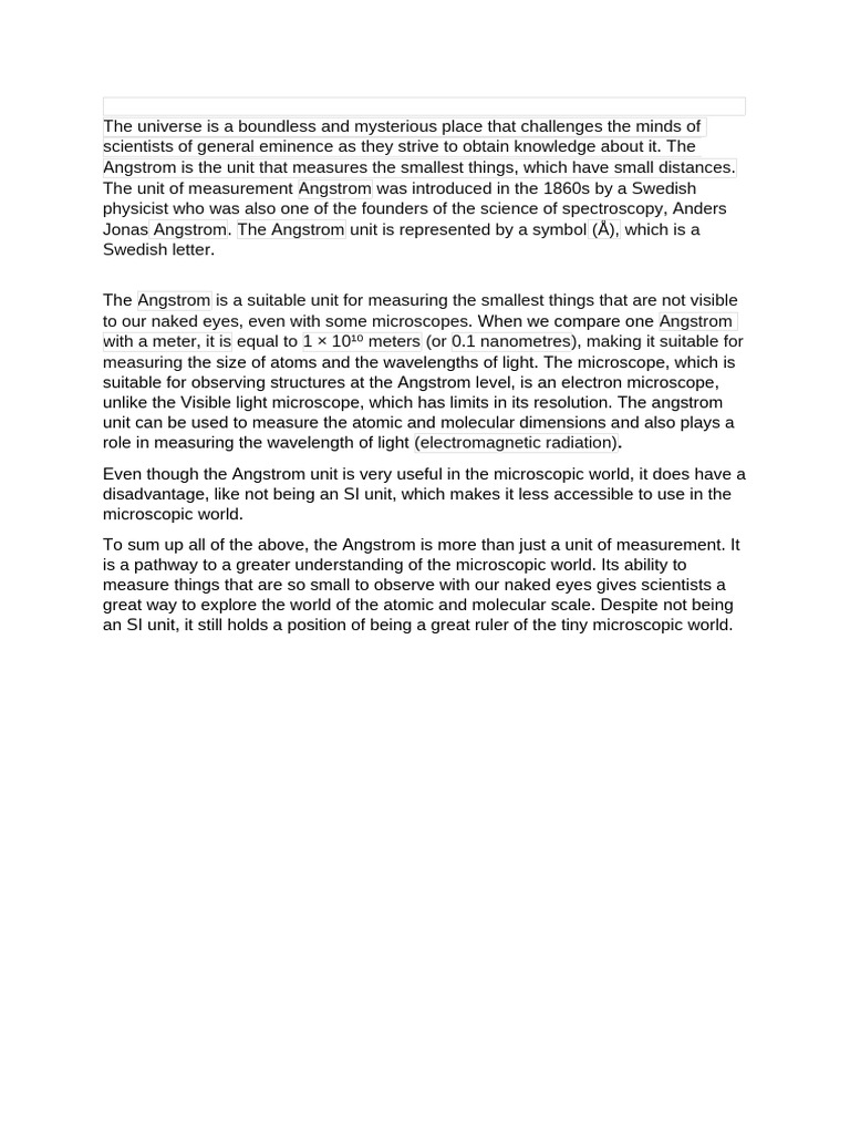 The Ångström As The Unit of Measurement | PDF