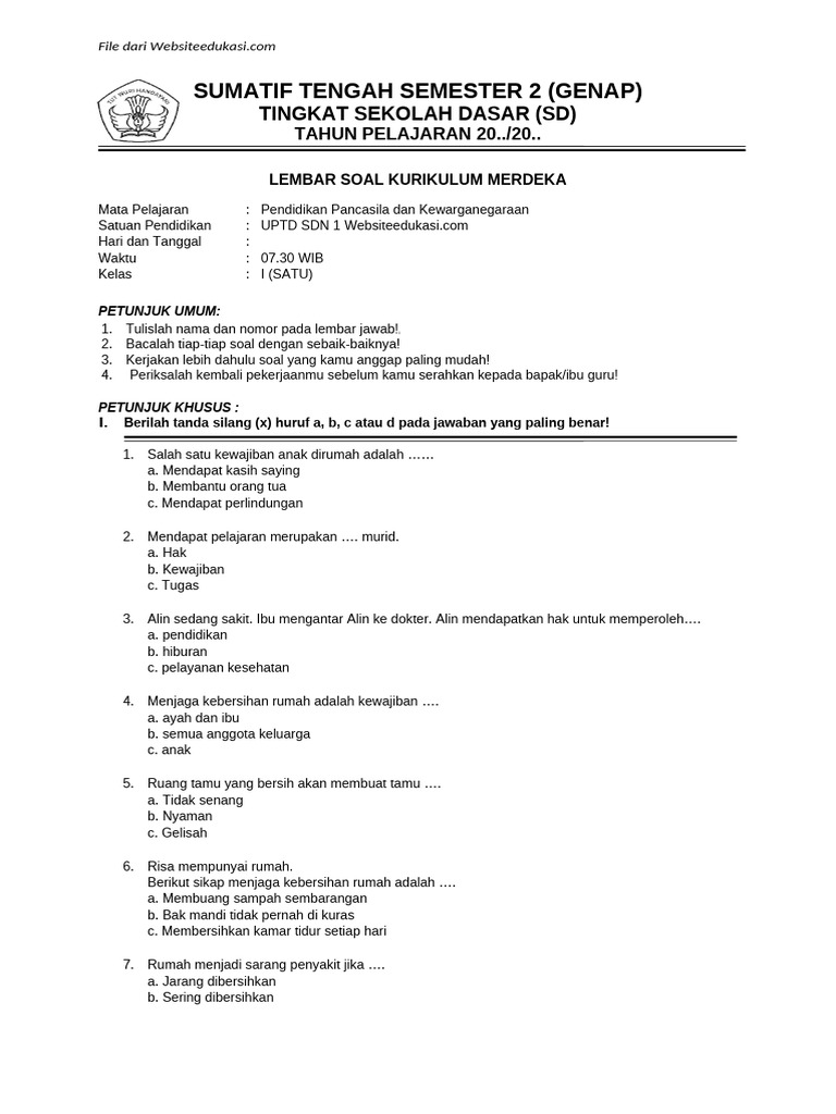 STS 2 Kelas I - Pend. Pancasila | PDF