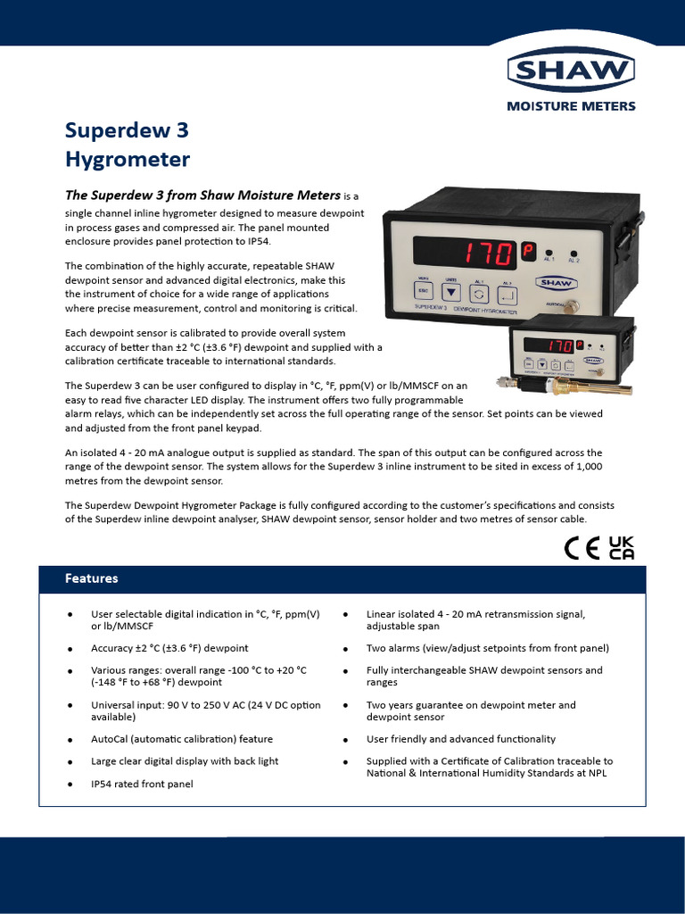 SHAW Superdew 3 Specification Sheet | PDF | Instrumentation | Calibration