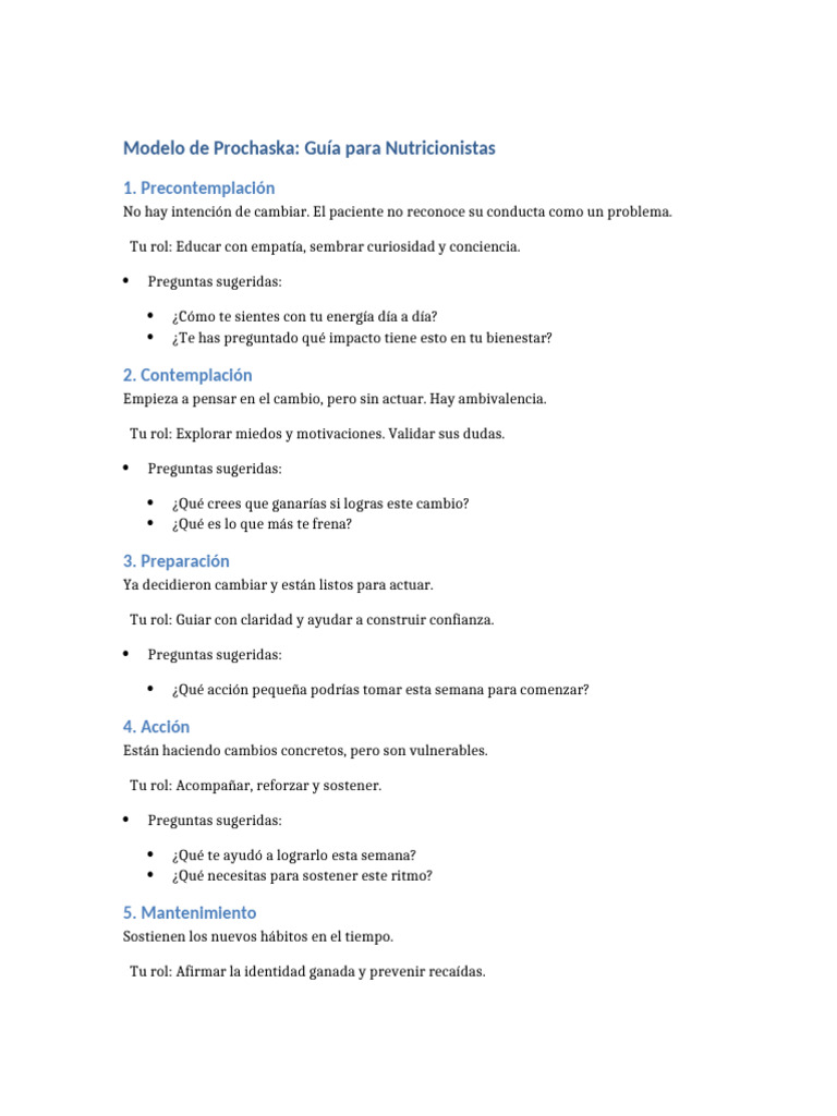 Guía Modelo Prochaska para Nutricionistas | PDF