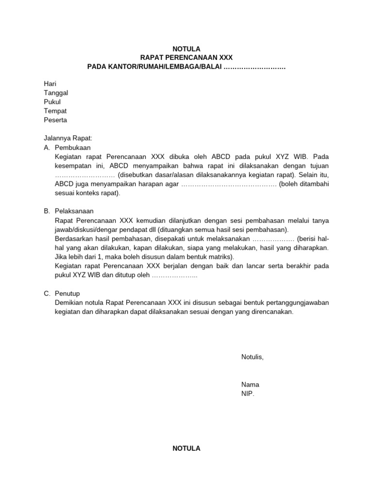 Contoh Format Notula | PDF