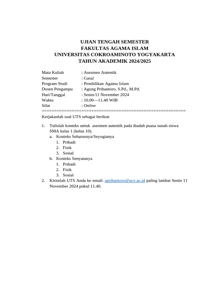 UTS MK Asesmen Autentik - Nashrulmuminin | PDF