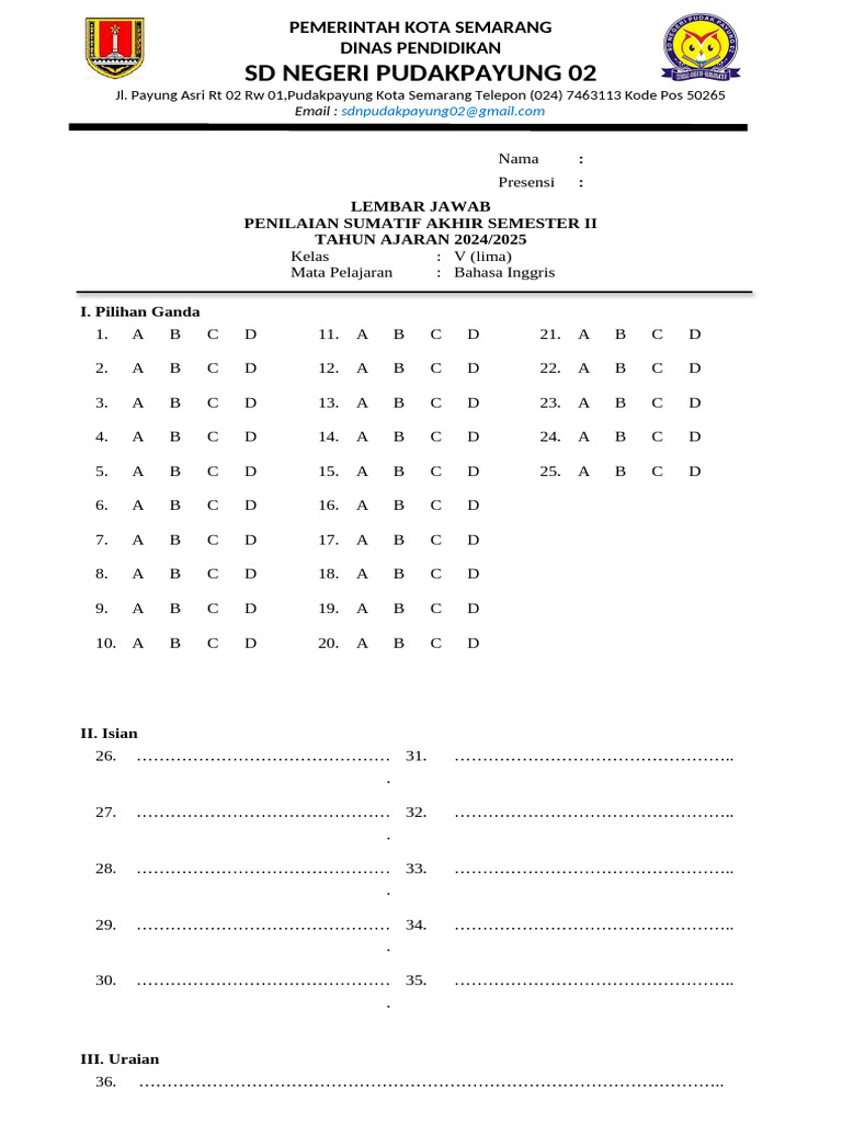SAS B.ing Lembar Jawab | PDF
