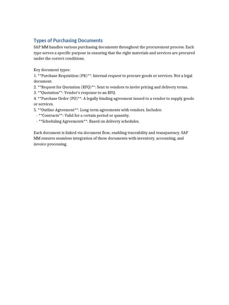 Types of Purchasing Documents | PDF