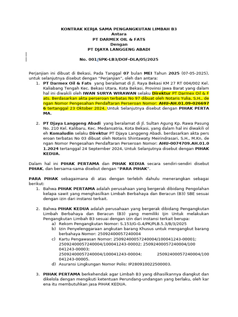 Djaya Langgeng Abadi - Draft Kerjasama Biparty - 2 | PDF