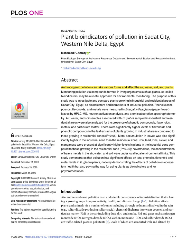 Azzazy 2020, Plant Bioindicators in Egypt | PDF | Nature | Earth Sciences
