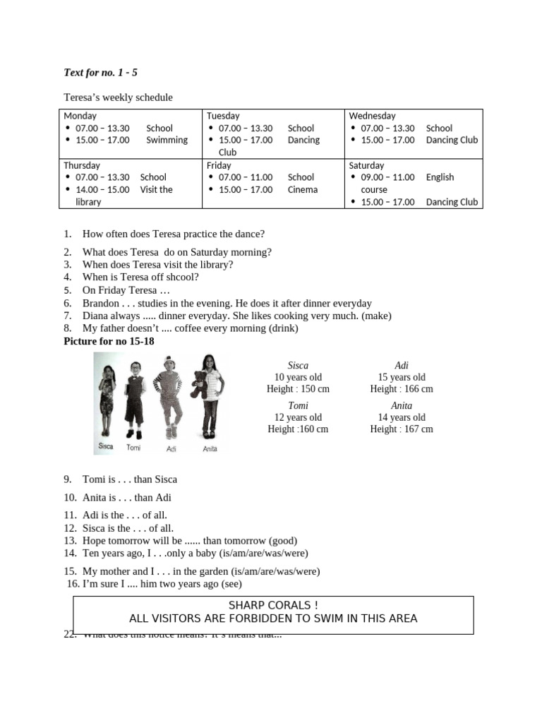 Teresa's Weekly Activity Schedule | PDF