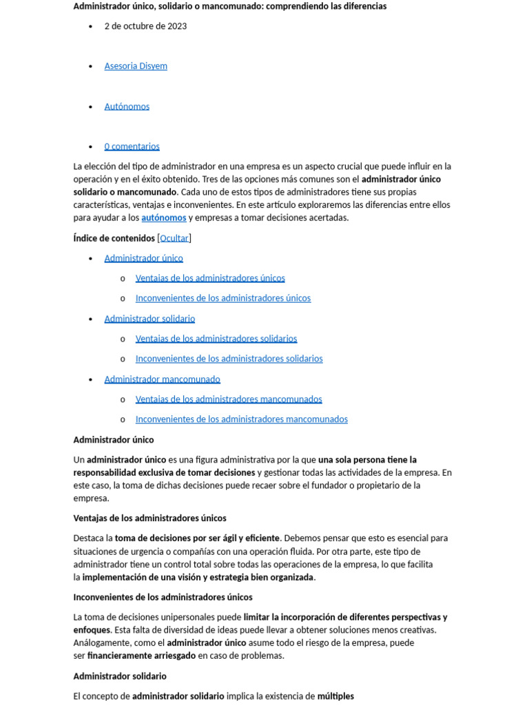 Administrador Único | PDF