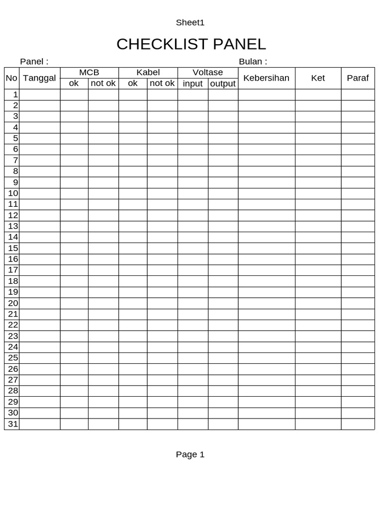 Form Ceklis Panel | PDF