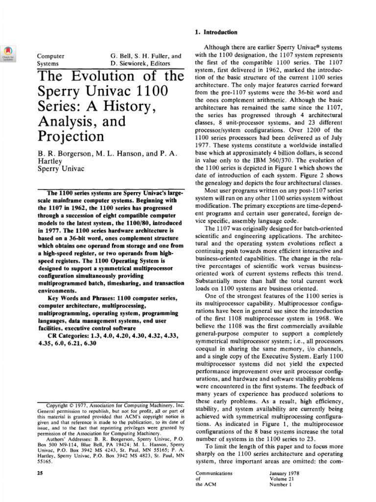 Sperry Univac 1100 Series | PDF | Central Processing Unit | Operating ...