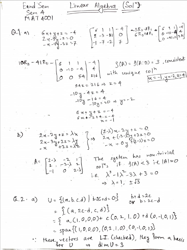 Linear Algebra Solution Updated | PDF