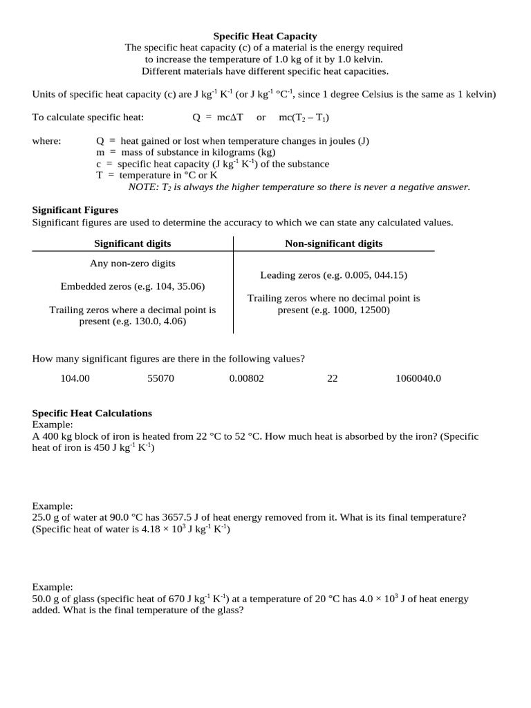 01.02 Specific Heat Capacity | PDF | Heat Capacity | Significant Figures